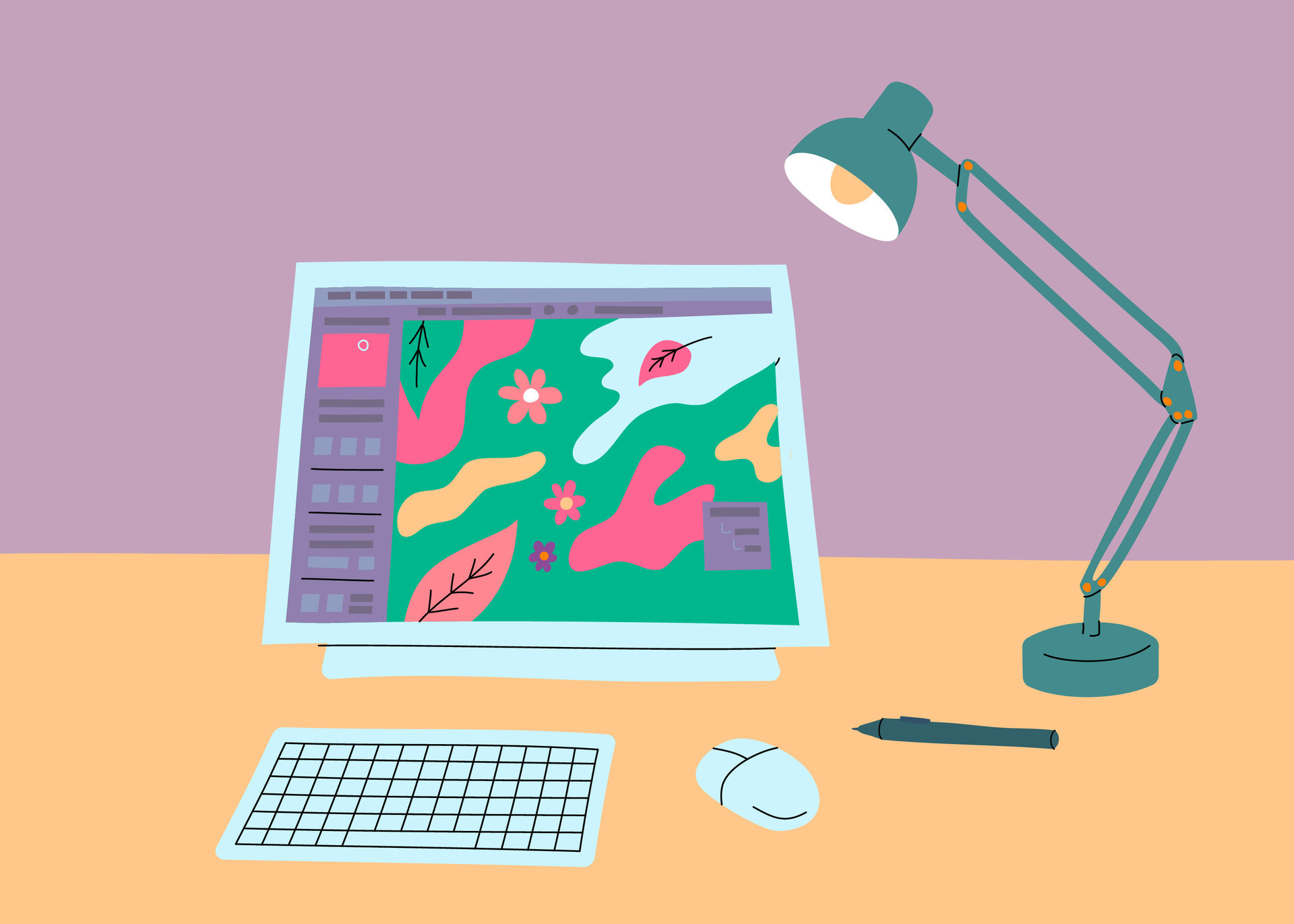 Cartoon Color Table with Graphic Tablet. 43339868 Vector Art at Vecteezy