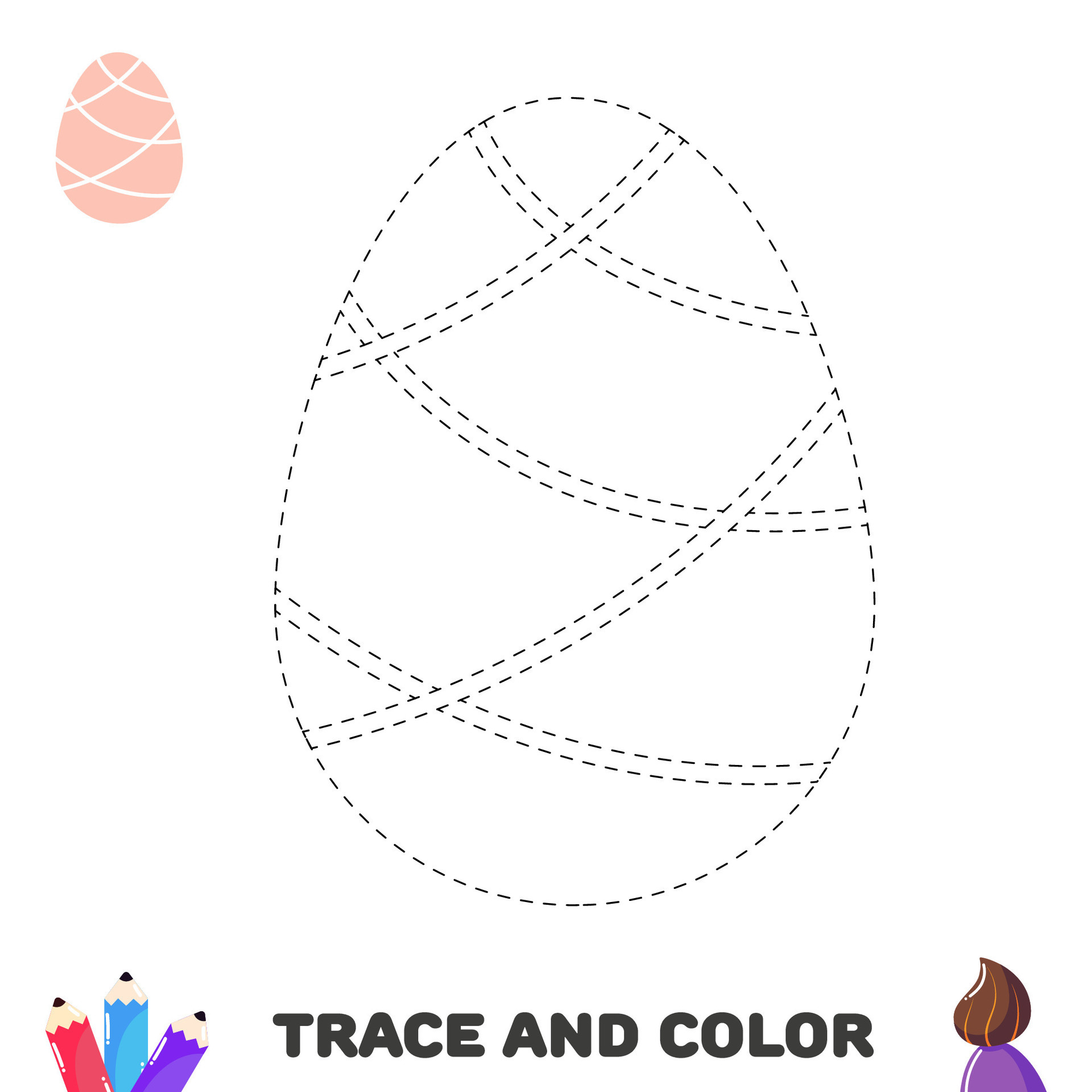 Trace and color Easter egg for kids. Handwriting practice . Coloring ...