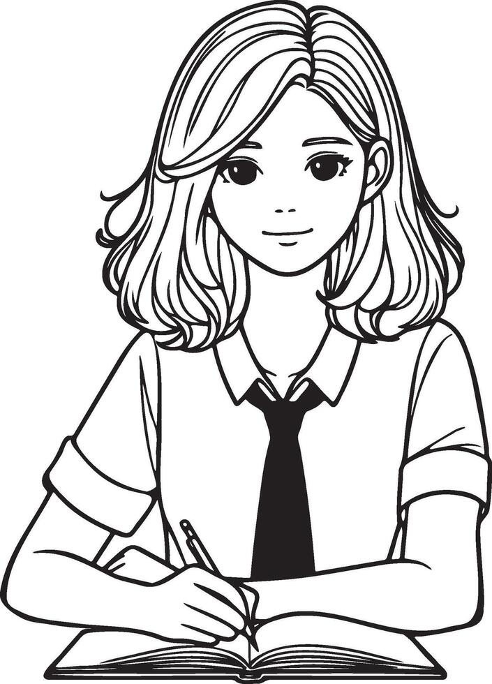High School Female Student Read Sketch Drawing. 43345309 Vector Art at ...