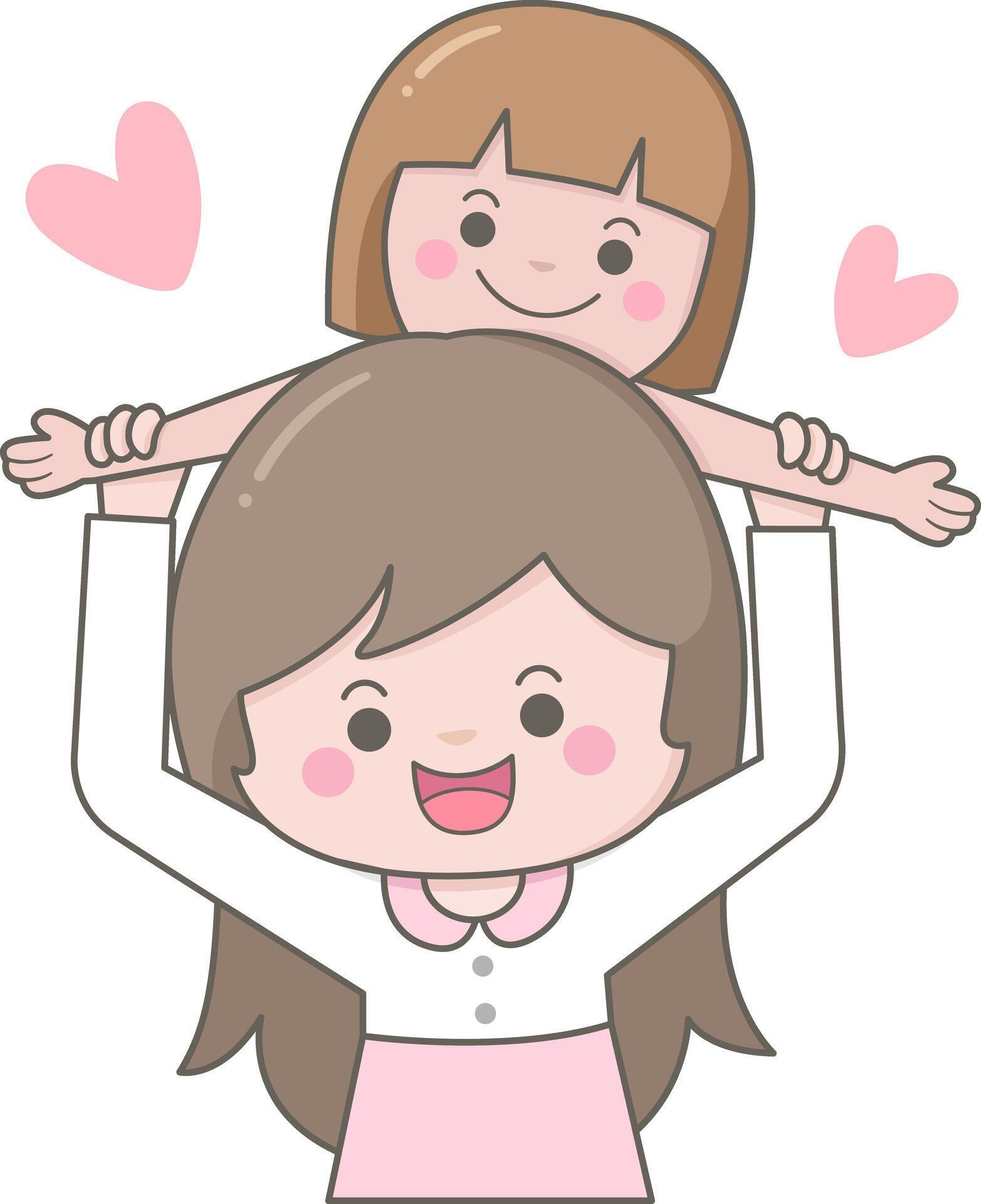 Cute Cartoon Hand Drawn Mother And Daughter 43345469 Vector Art At Vecteezy