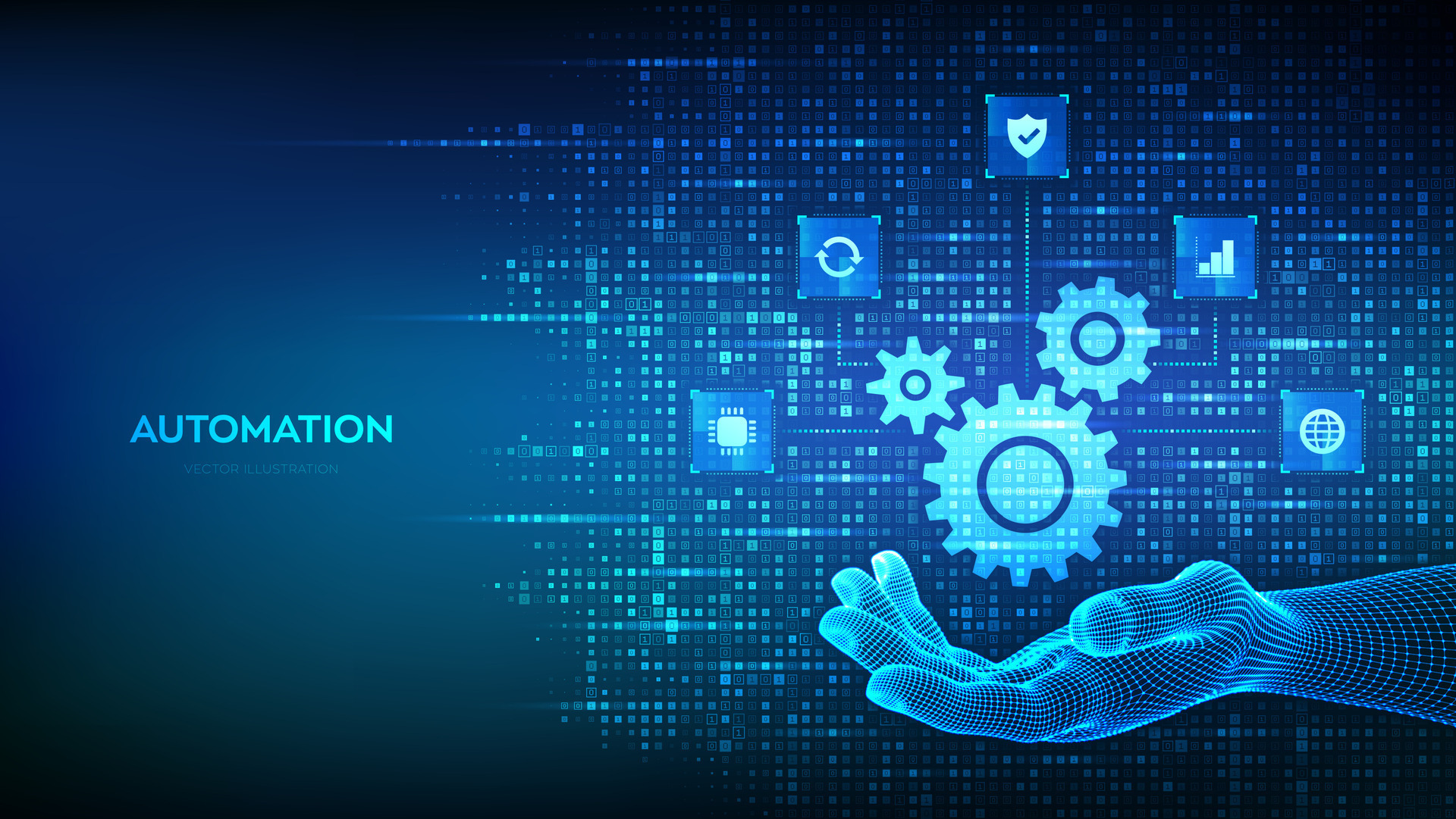 Automation Software Gears Icon Made With Binary Code In Hand Iot And Automation Icons