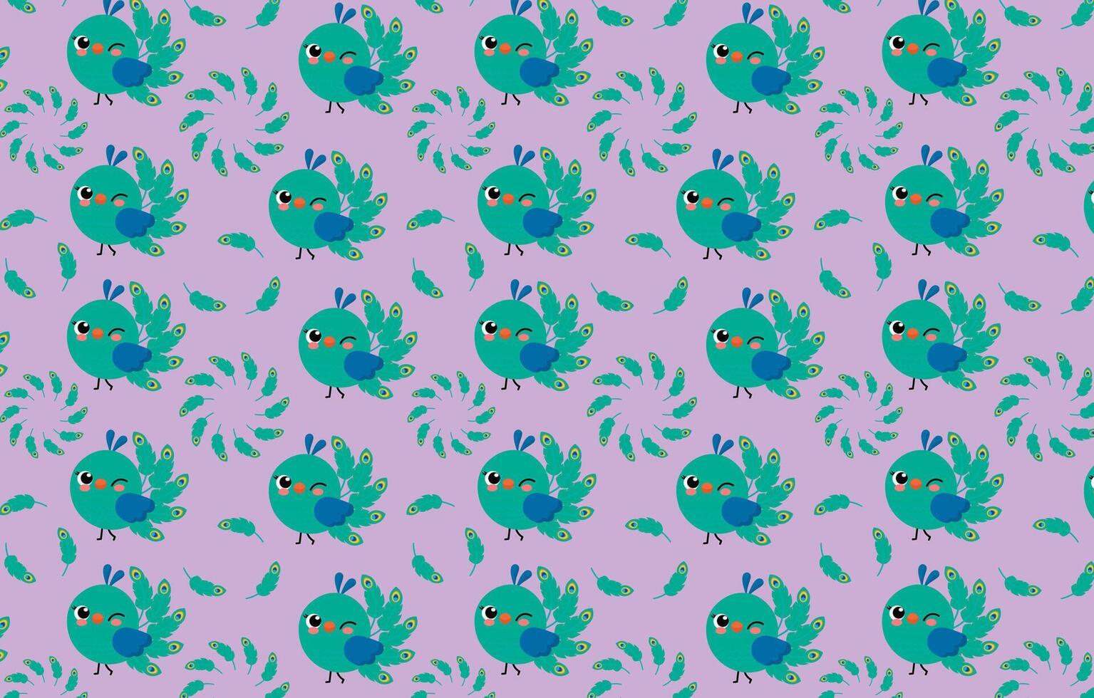 Peacock Illustration Simple Cartoon Peacock In Green Tones Pattern Background Texture