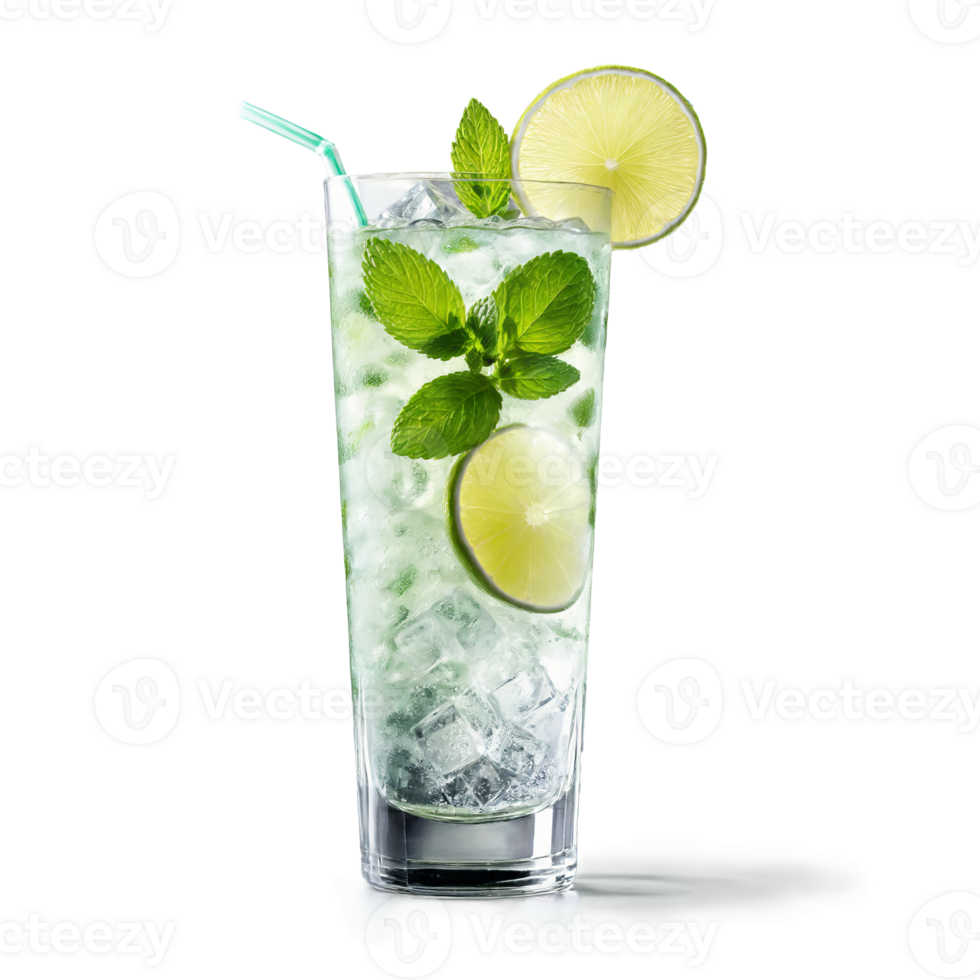Mojito Glass Tall And Filled With Pale Green Minty Cocktail One Empty And One Garnished 43367635 Png