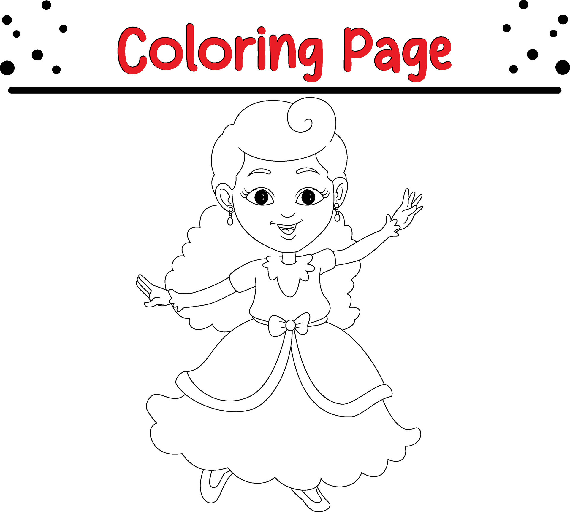 happy little girl beautiful dress coloring book page for kids. 43408938 ...