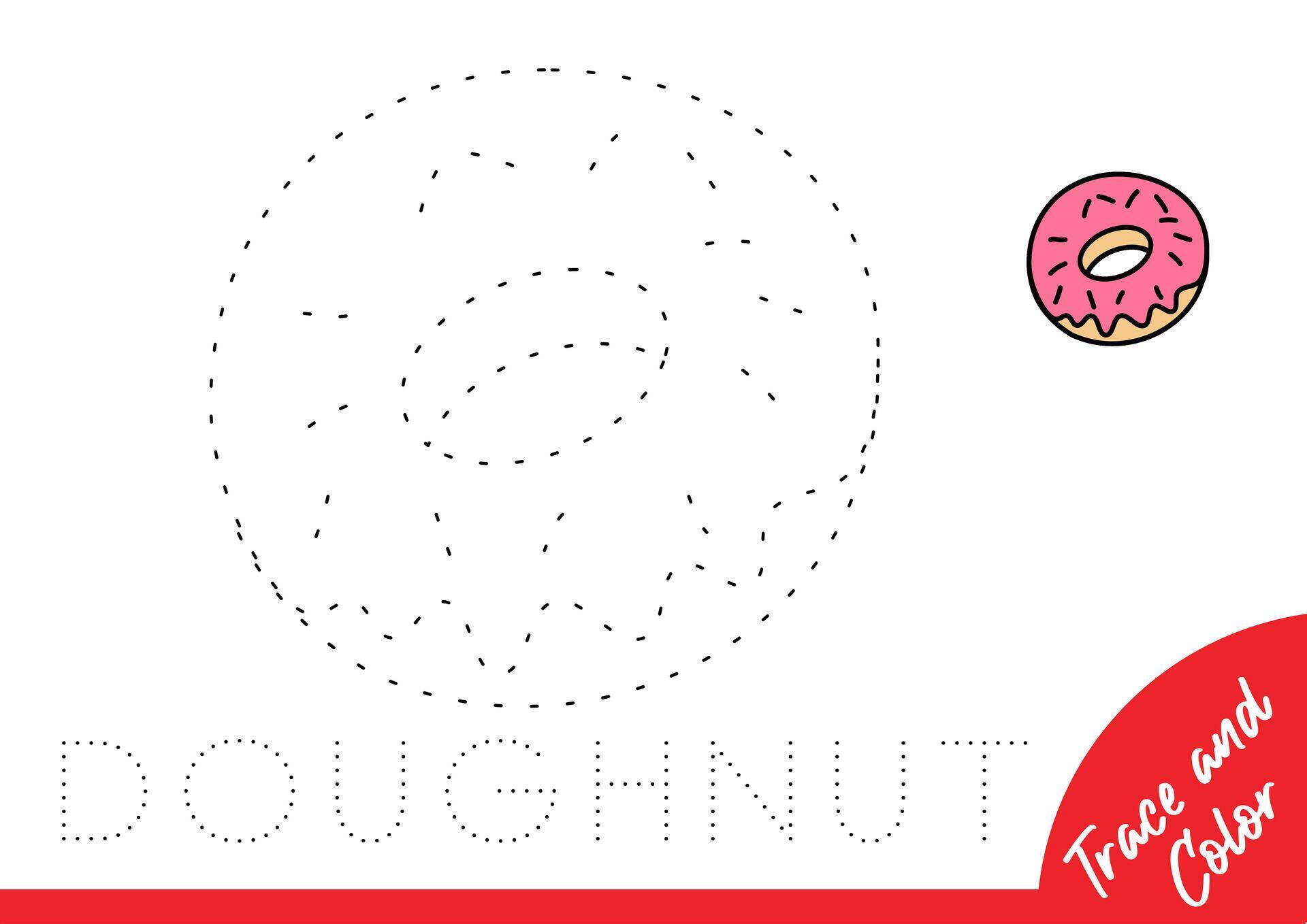 trace book for kids. Coloring and trace cartoon the doughnut or donuts ...