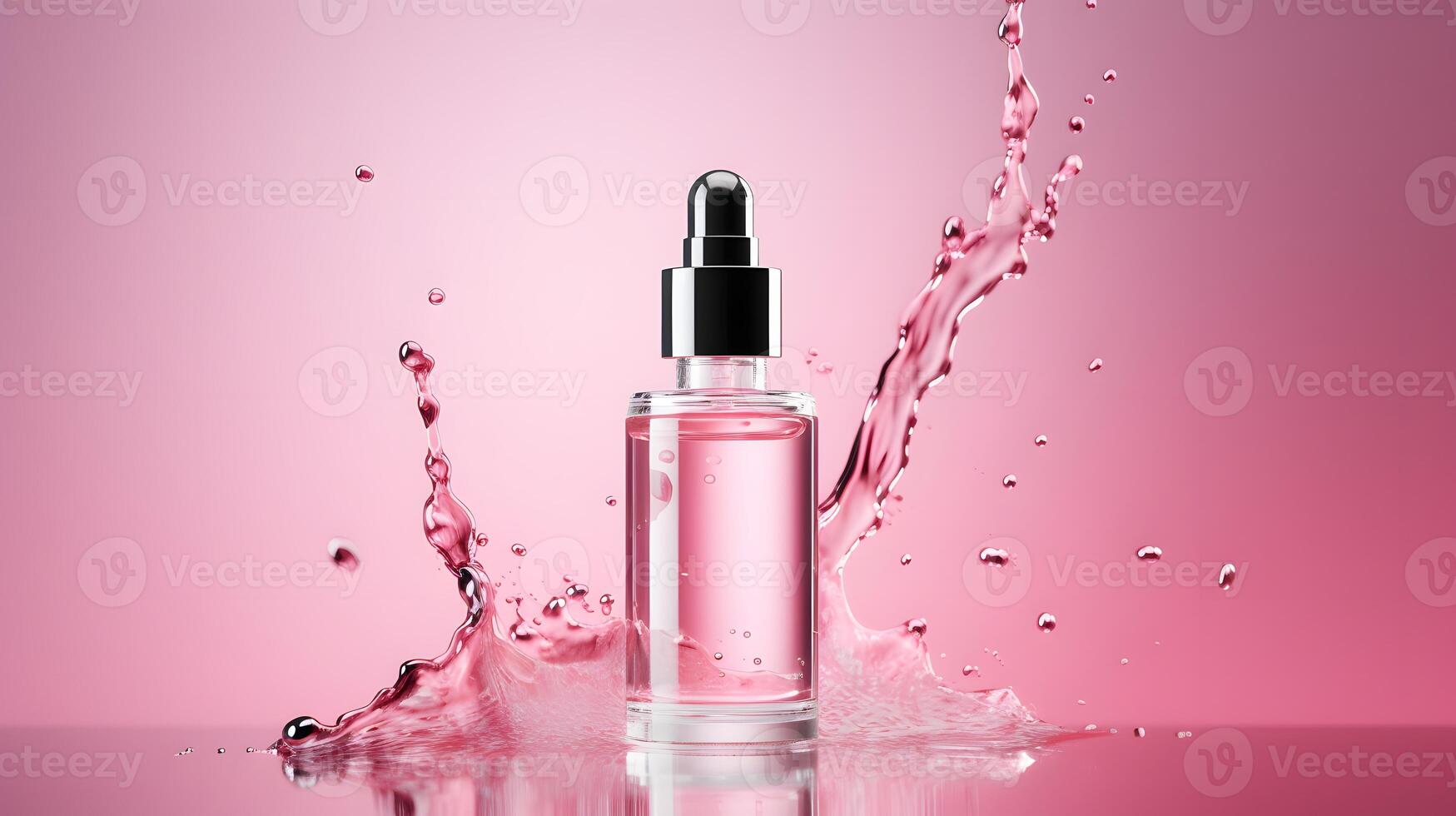 Glass Bottle Dropper Mockup Template With Water Splasheson A Light Pink Background Natural