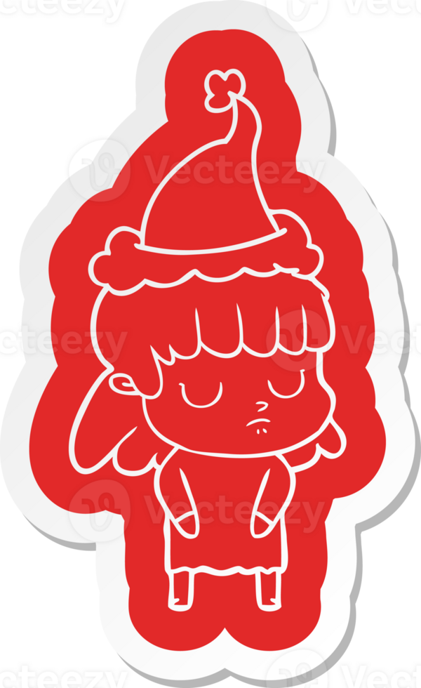 quirky cartoon sticker of a indifferent woman wearing santa hat ...