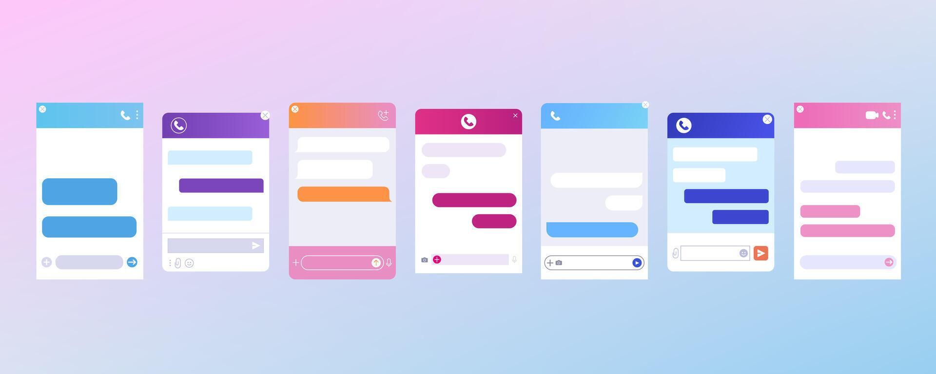 Flat set of chat bot dialogue windows for customer support. Online live communication service ...