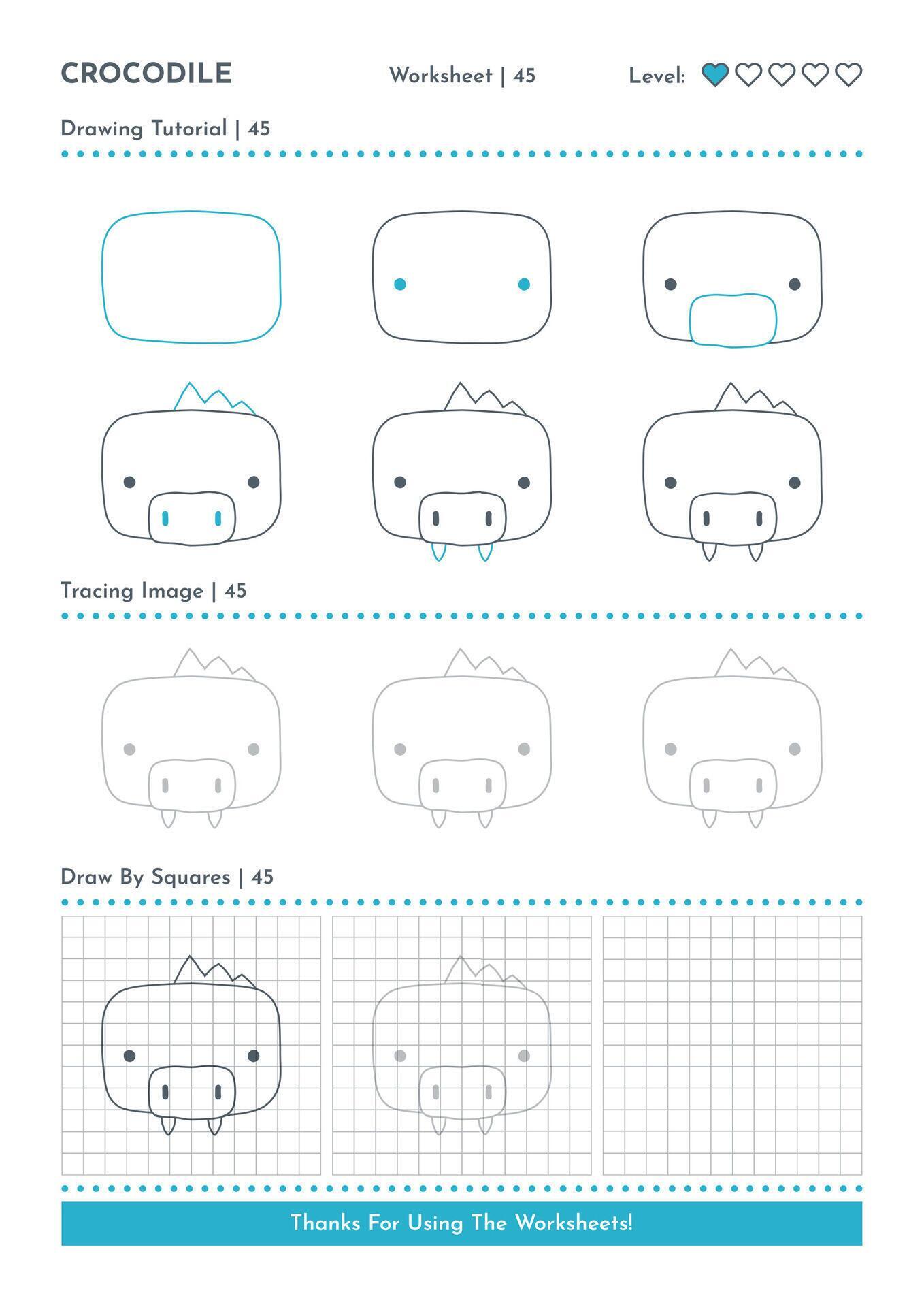 How to Draw Doodle Animal Crocodile, Cartoon Character Step by Step ...