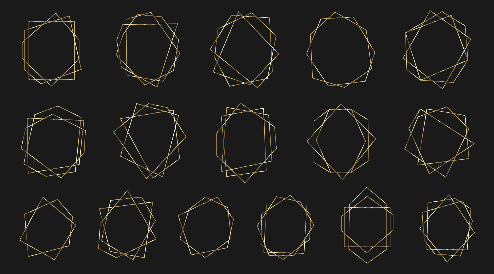 Golden geometric frames. Geometric polyhedron, art deco style for ...
