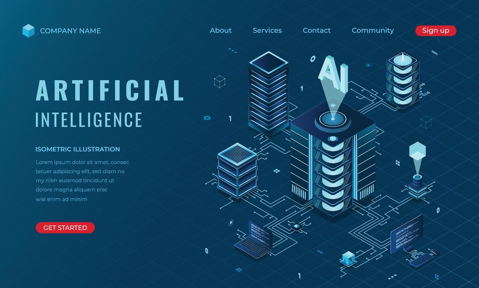 Isometric artificial Intelligence landing page concept. Machine ...