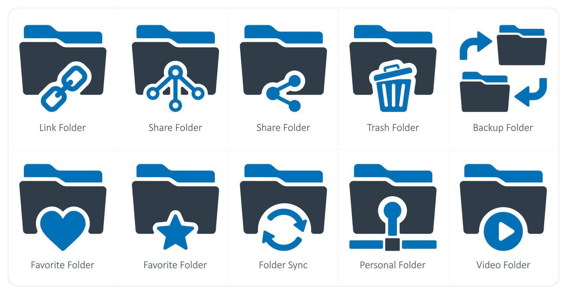 A set of 10 Folder icons as link folder, share folder, trash folder 43513811 Vector Art at Vecteezy