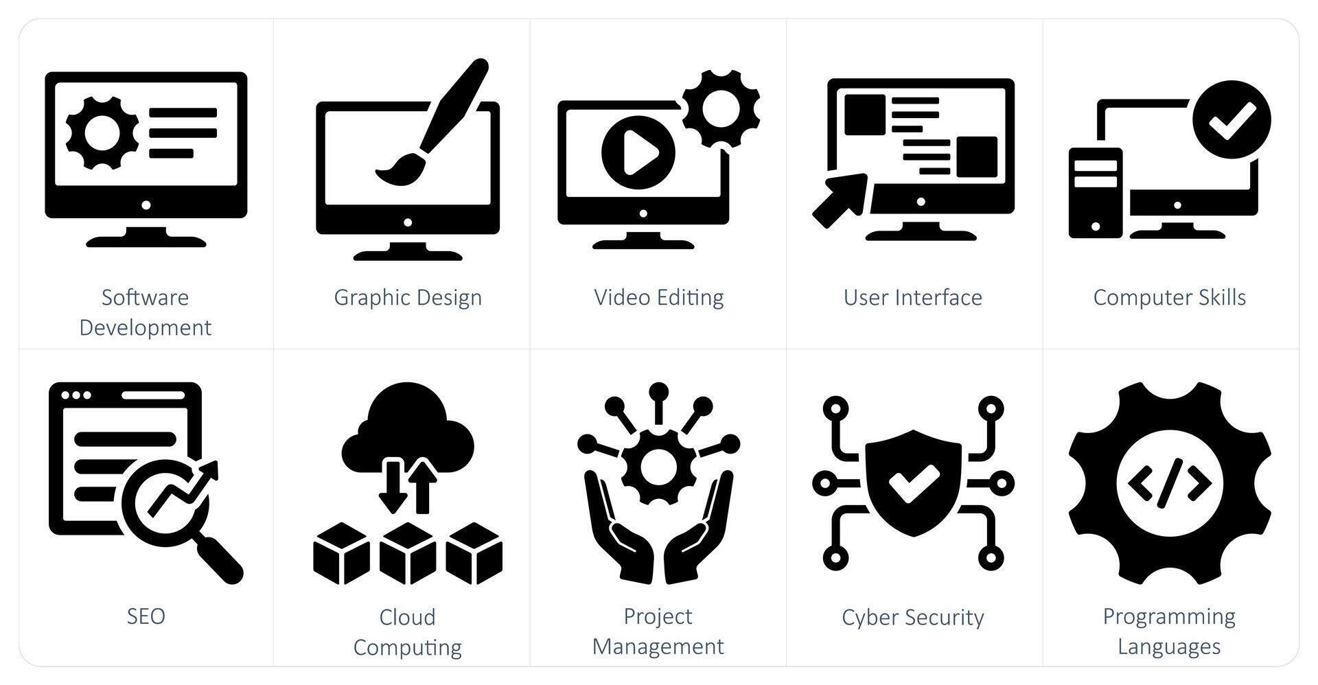 A set of 10 hard skills icons as software development, graphic design ...
