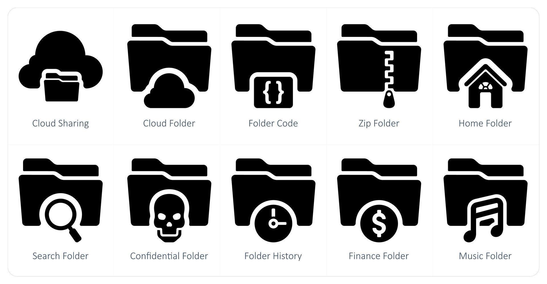 A set of 10 Folder icons as cloud sharing, cloud folder, folder code ...