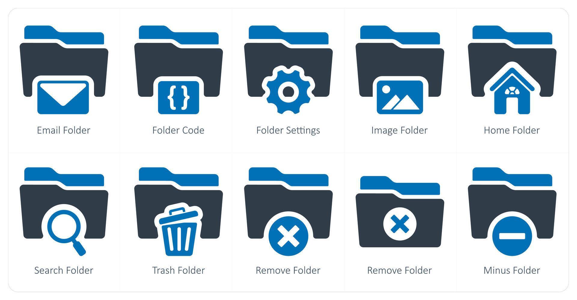A set of 10 Folder icons as email folder, folder code, folder settings ...