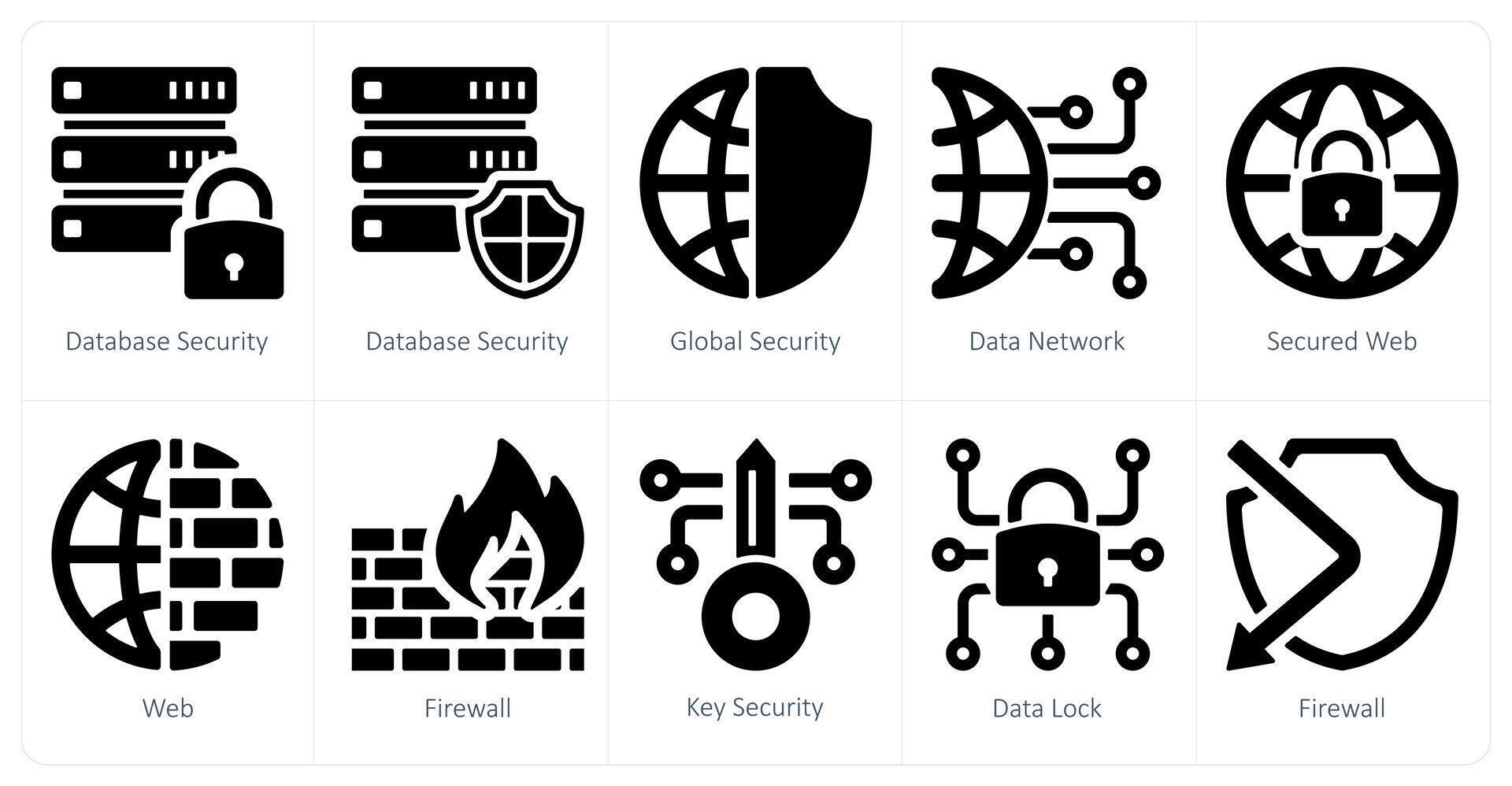 A Set Of 10 Security Icons As Database Security Global Security Data