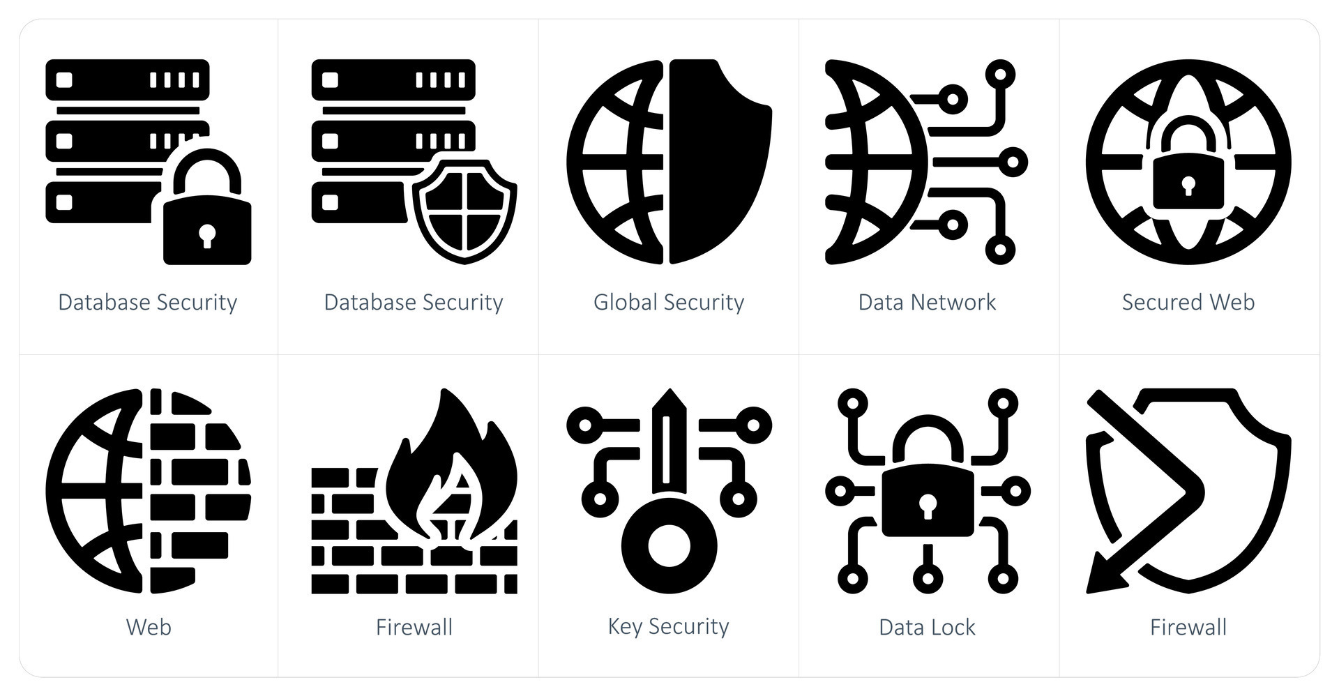A set of 10 Security icons as database security, global security, data ...