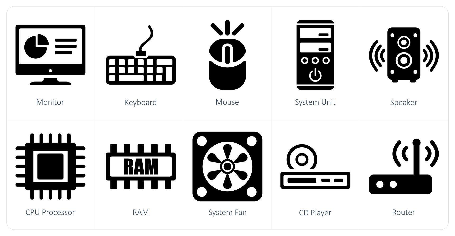 A Set Of 10 Computer Parts Icons As Monitor Keyboard Mouse 43522293