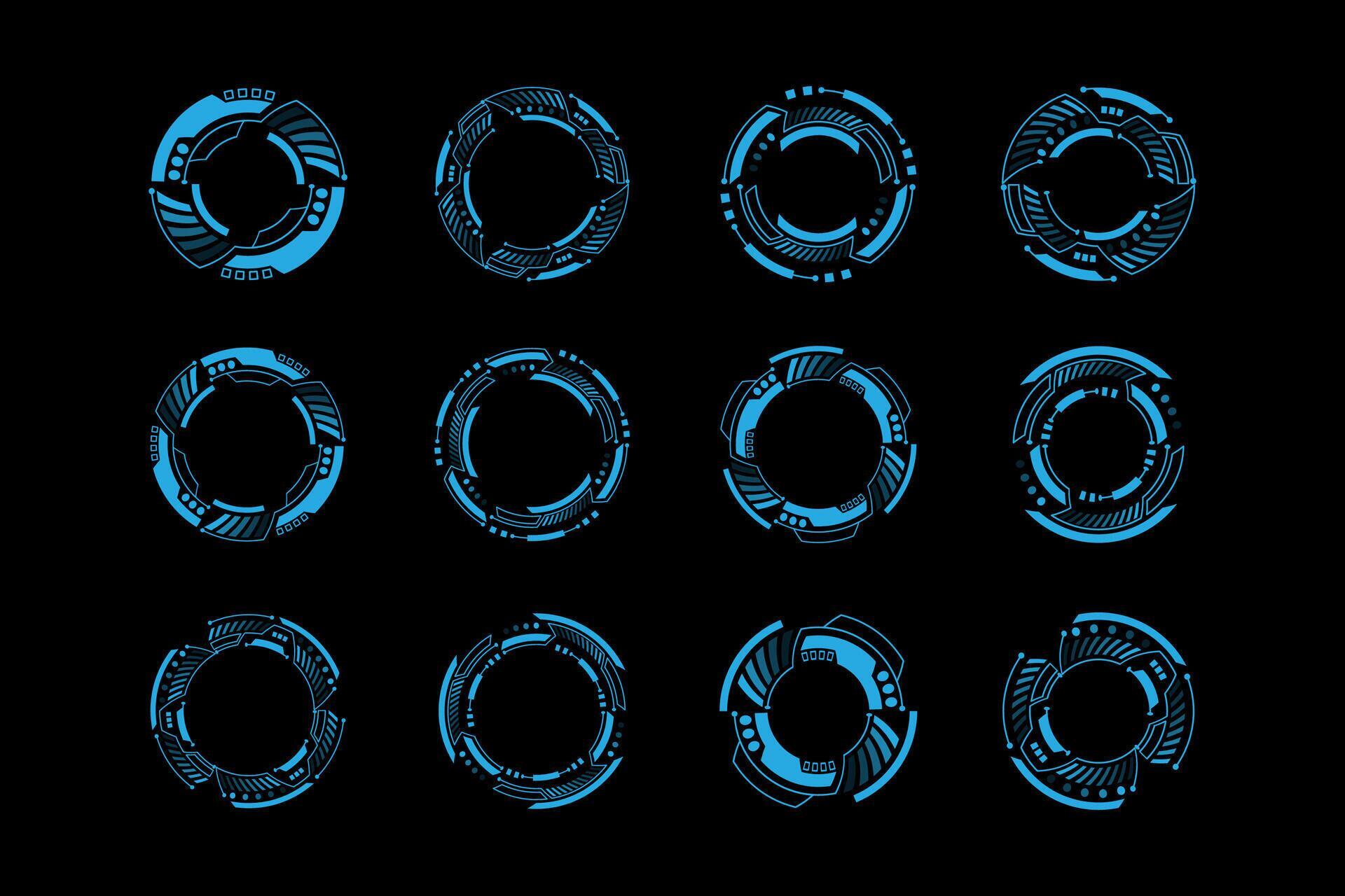 HUD round frames and borders, aim control and digital interface. HUD technology and future tech ...