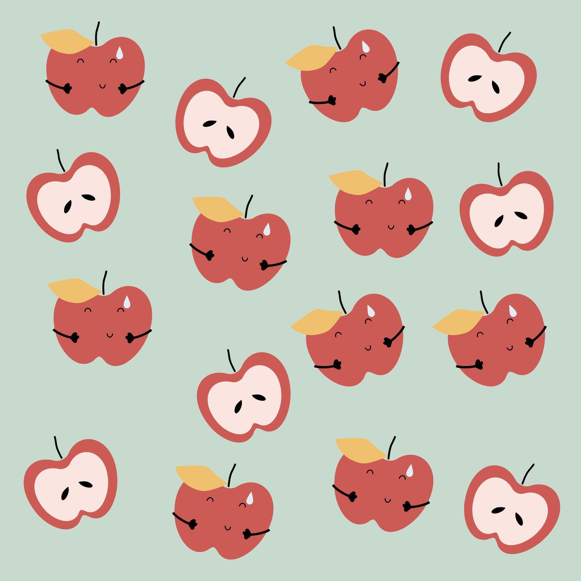 Hand drawn cute apple pattern. Apple fruit pattern on green background ...