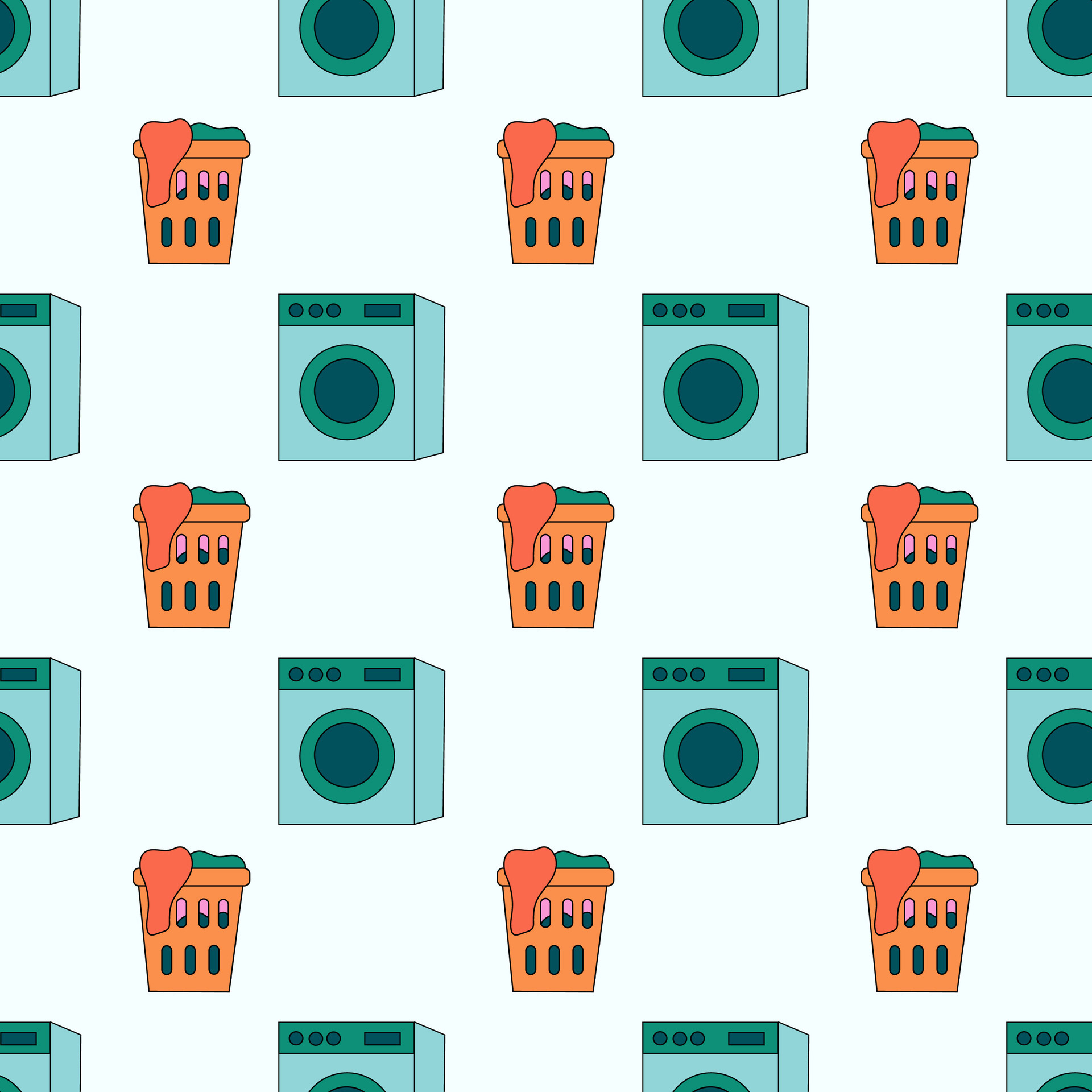 Seamless Pattern with Laundry Tools Elements. Washing machine, laundry ...
