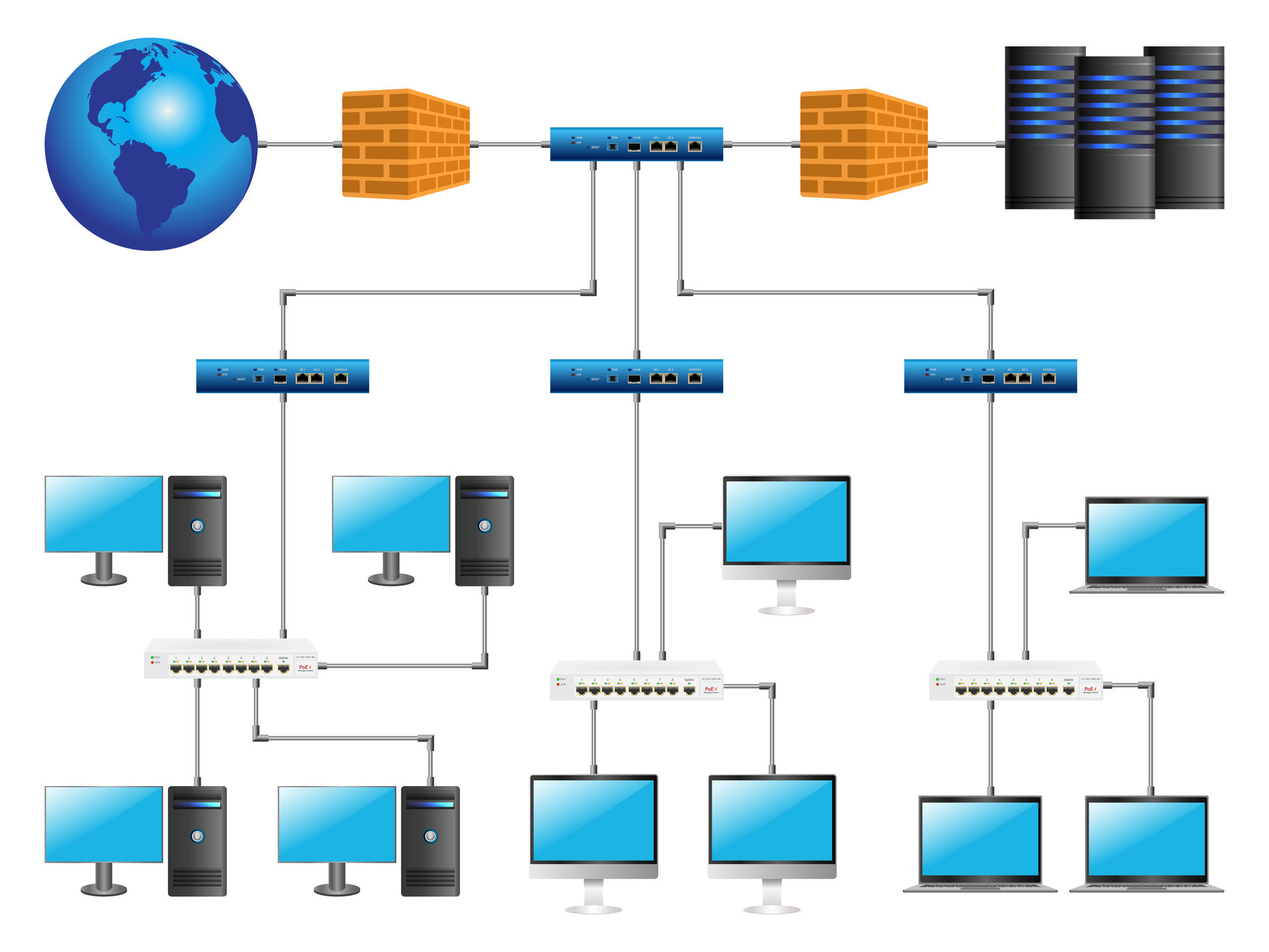 Lan network 3D diagram for business and technology concept. WAN of ...
