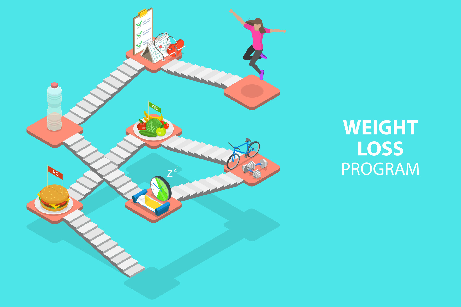 3d Isometric Flat Concept Of Weight Loss Steps 43557780 Vector Art At