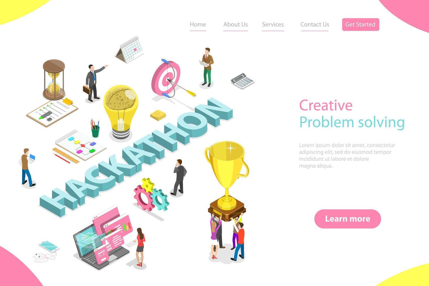 Isometric Flat Landing Page Template Of Hackathon 43557837 Vector Art