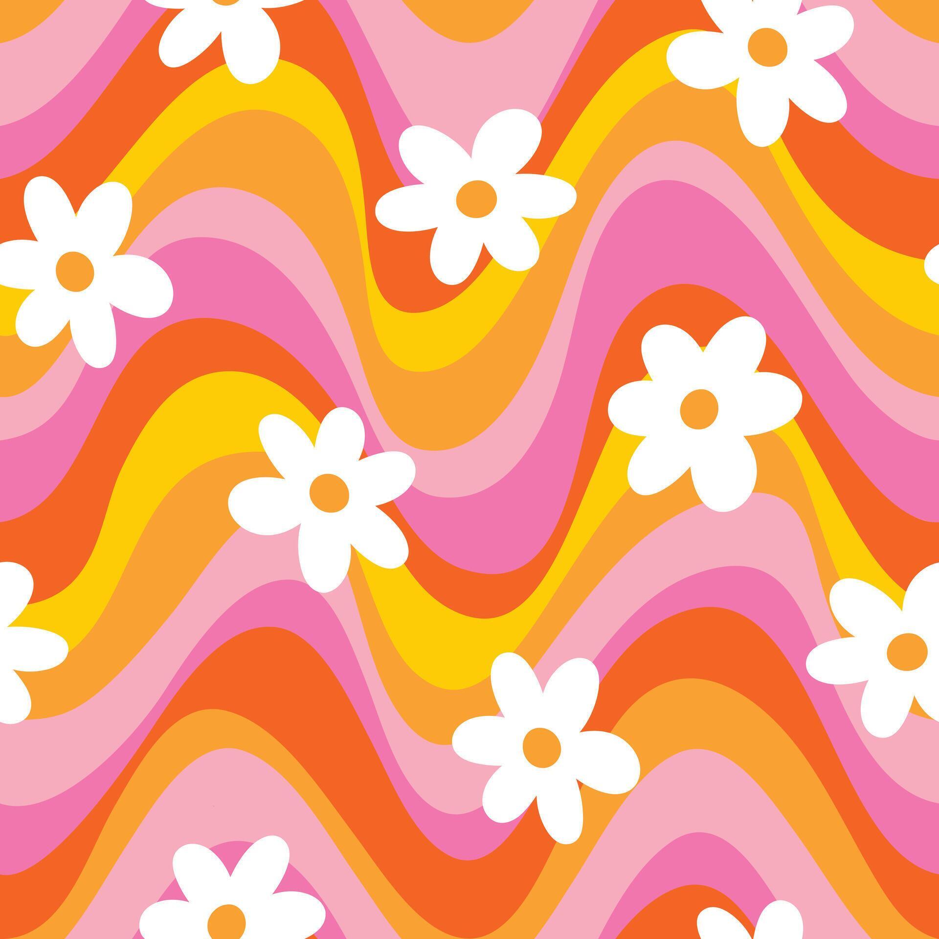 Groovy Floral Pattern Pink Retro Floral Background Groovy Daisy ...