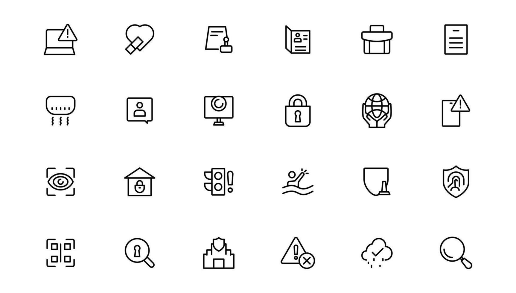 Security Line Icons Set Cyber Lock Unlock Password Guard Shield