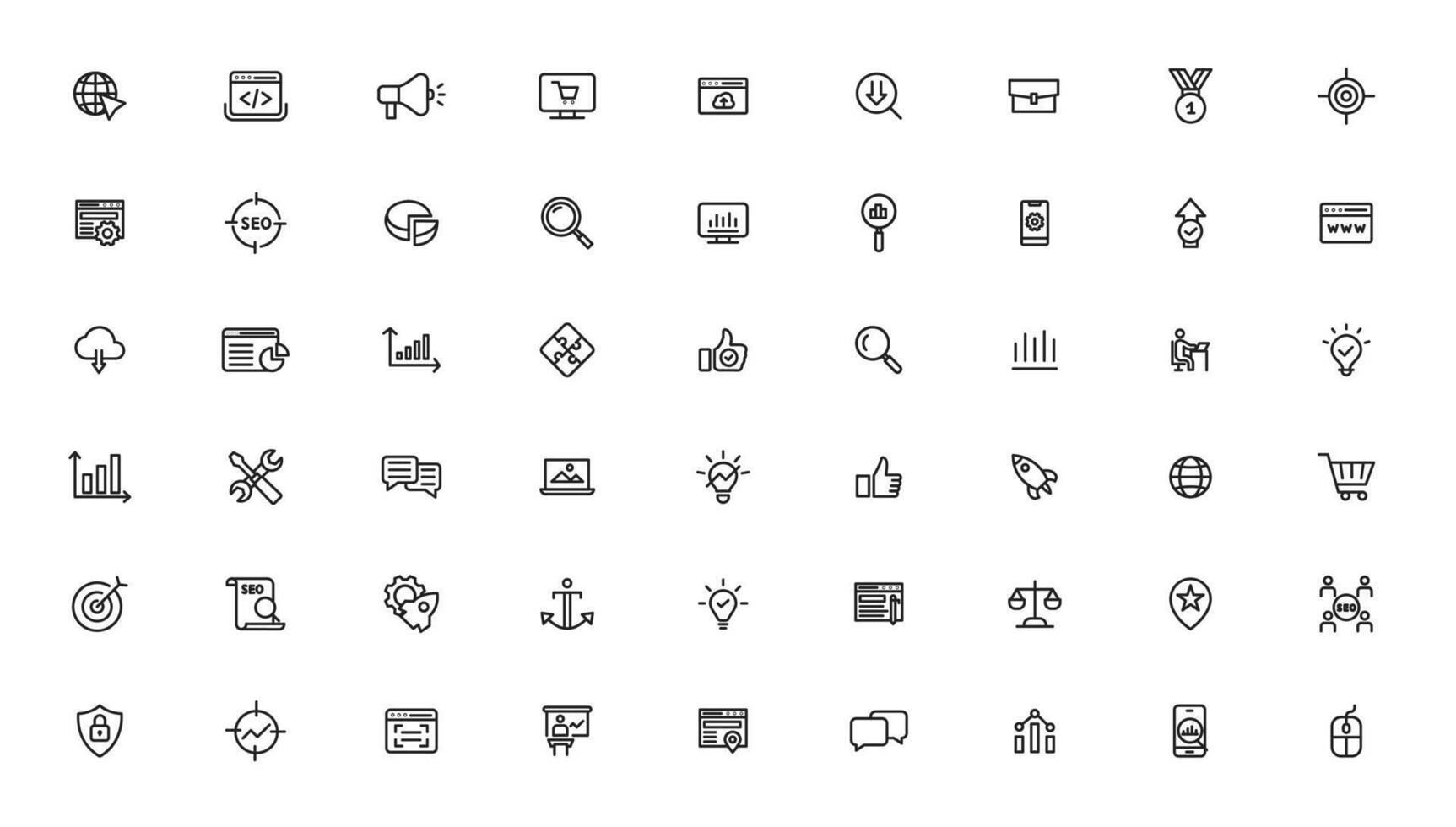 Search Engine Optimization And Web Development Thin Line Web Icon Collection 43765867 Vector