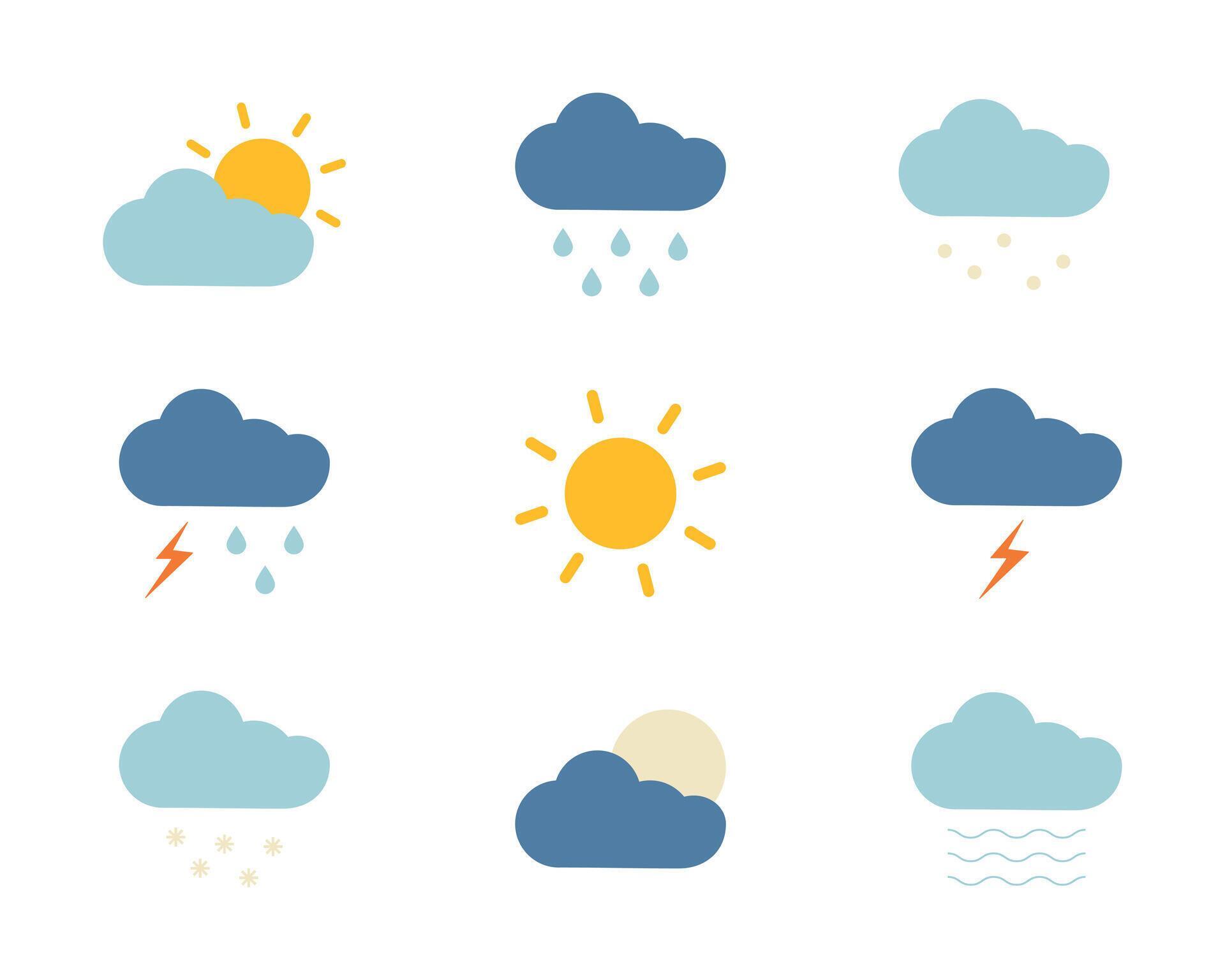 Set of Colored Weather Forecast Icons. Clouds and precipitation. Rain ...