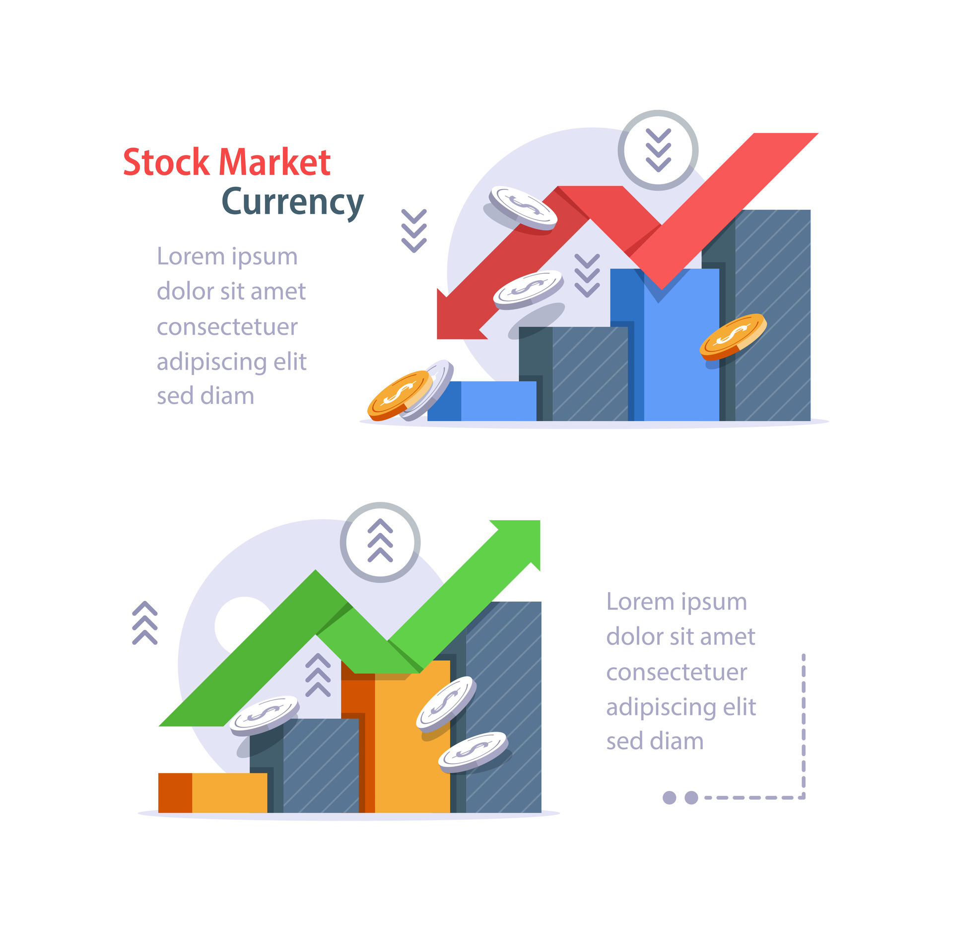 Financial arrows up and down, graph with green and red arrows. Chart ...