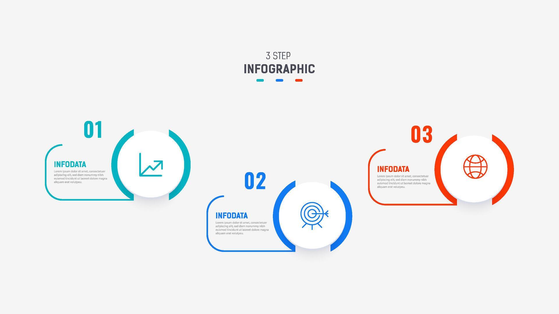 Three Step Infographic label design template with line icons. process ...