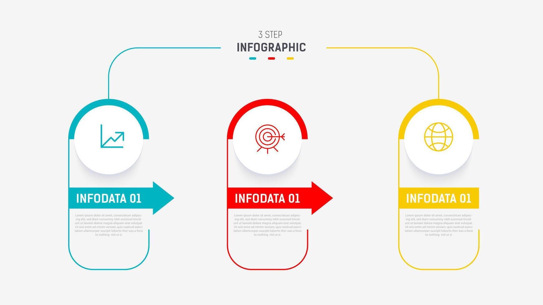 Three Step Infographic label design template with line icons. process steps diagram ...