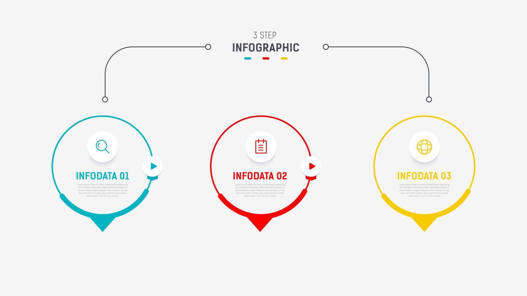 Three Step Infographic label design template with line icons. process ...