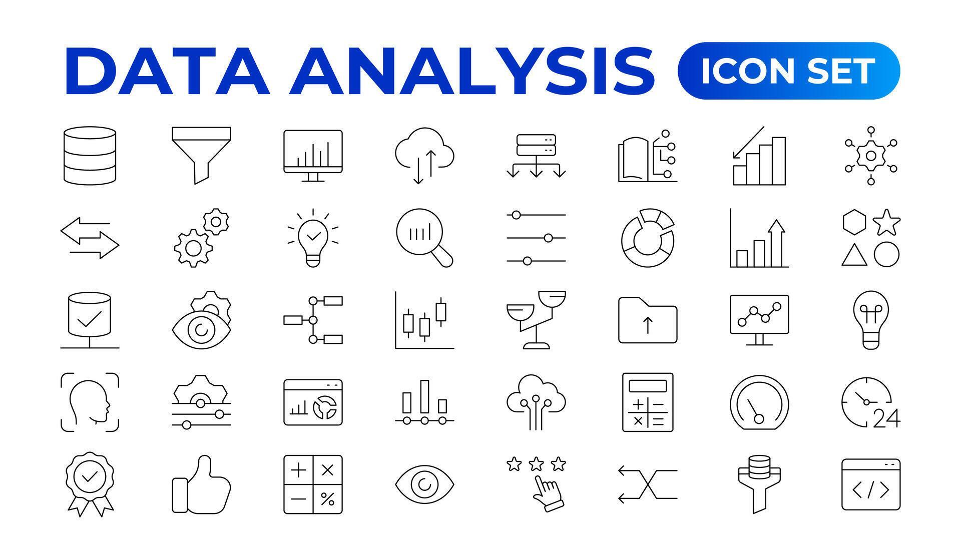 Data Analytics Icon Set Big Data Analysis Technology Symbol Containing Databasecomputing And