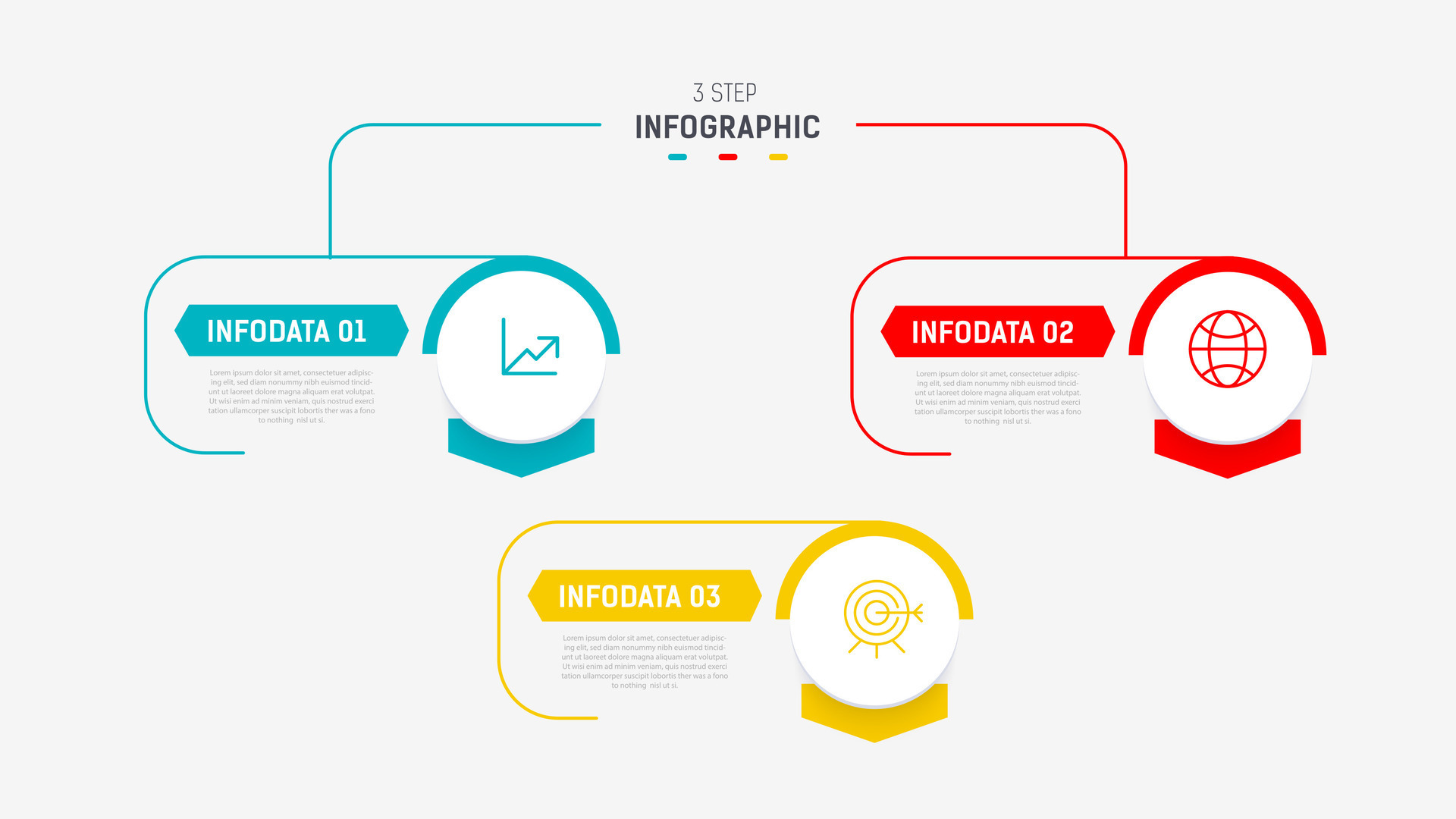 Three Step Infographic label design template with line icons. process ...