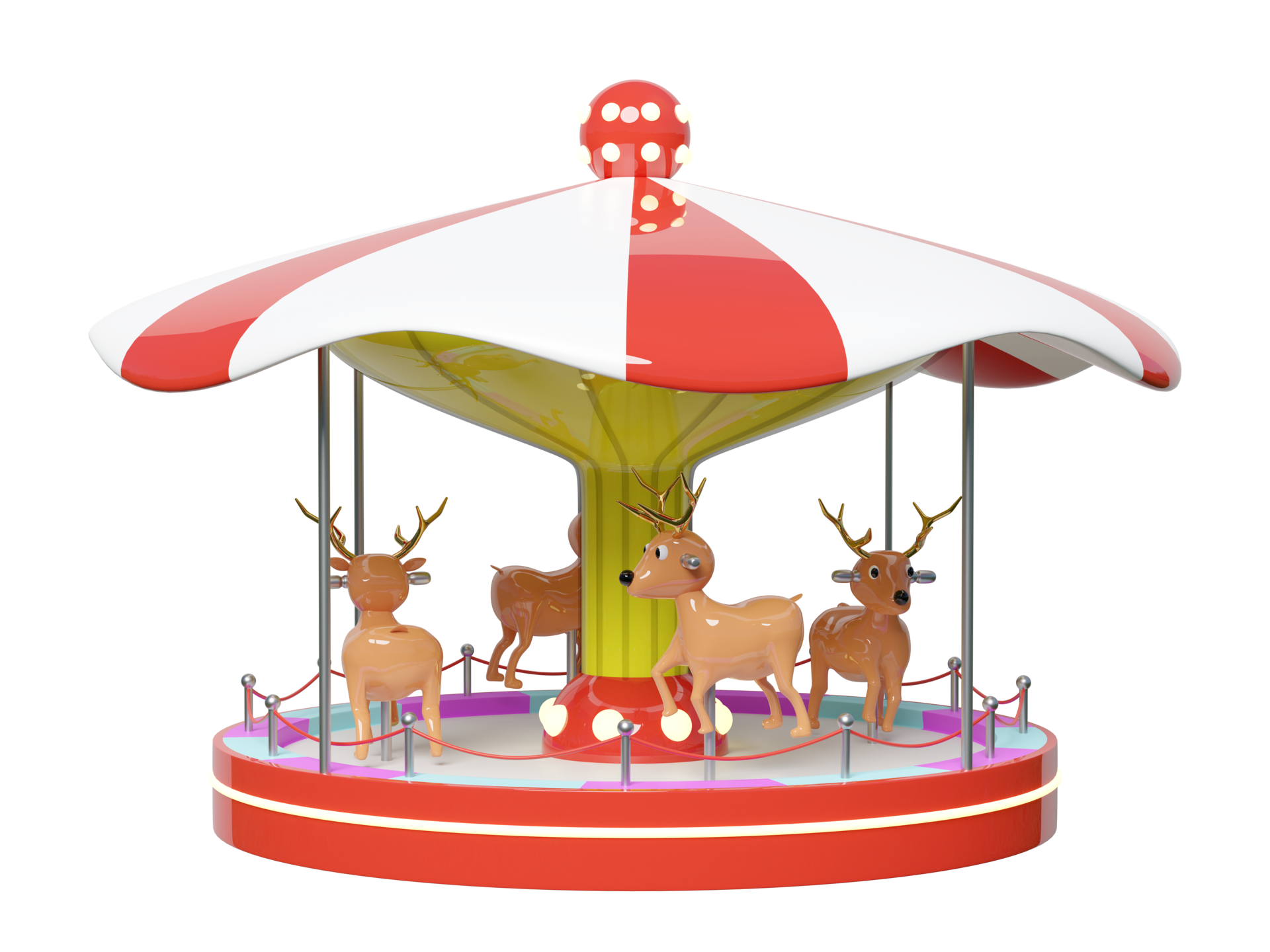 Carousel or merry go round with deer isolated. 3d render illustration 43770489 PNG