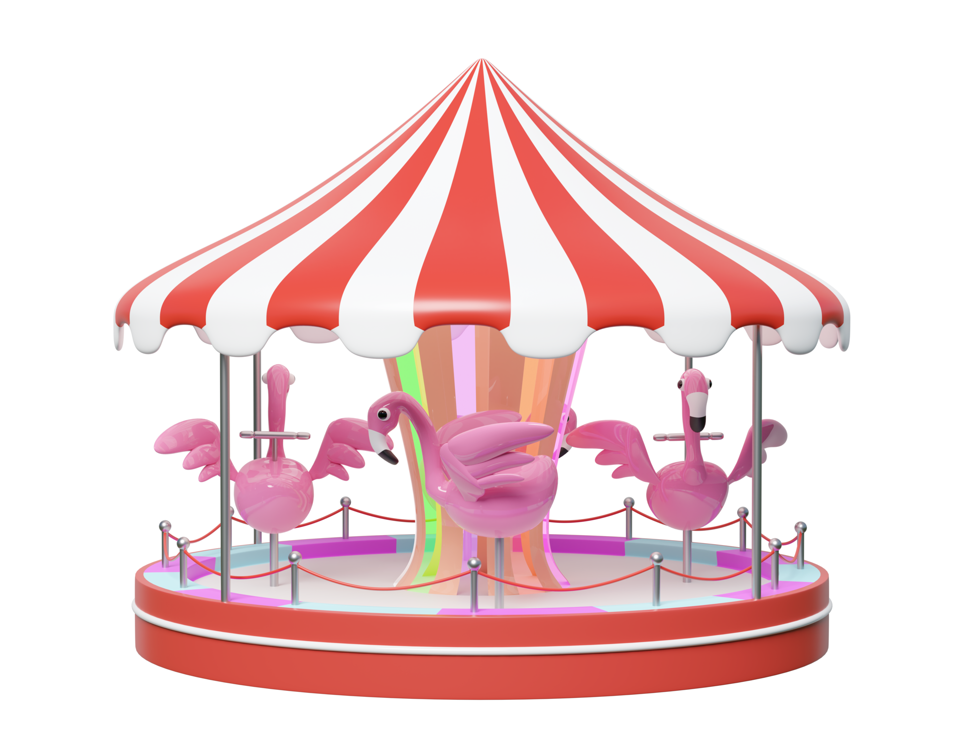 Carousel for children with flamingo isolated. 3d render illustration 43770506 PNG