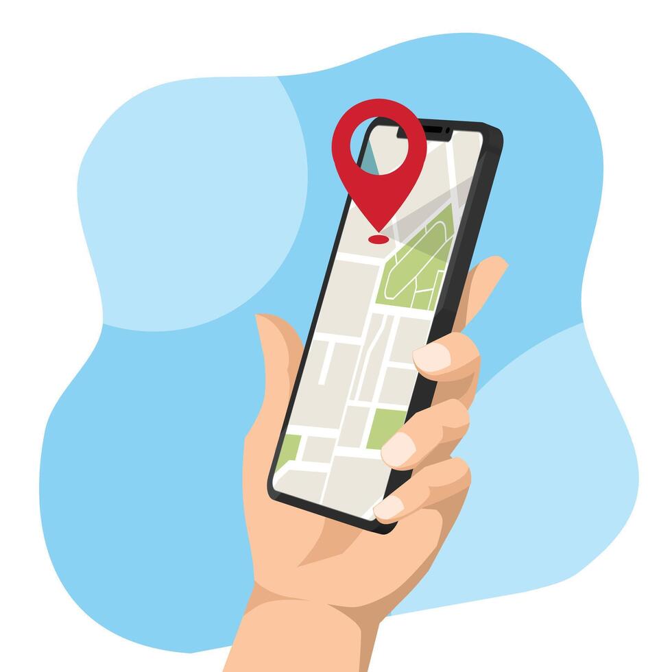 Hand holding mobile smart phone with Location mobile app. 43770713 Vector Art at Vecteezy