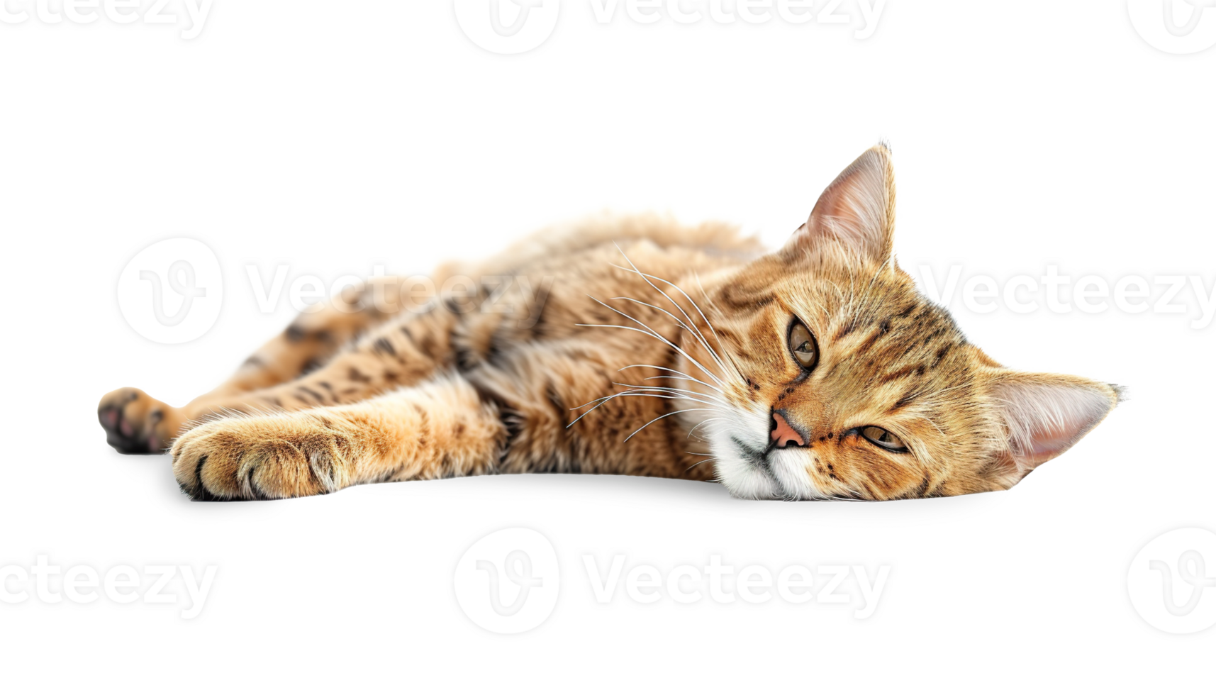 cute lazy sleepy ginger kitten with stripes resting transparent background isolated graphic ...