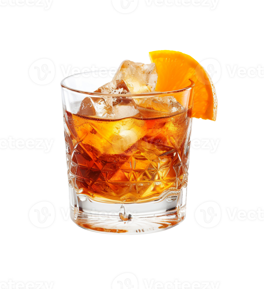 Refreshing Cold Old Fashioned Cocktail With Ice And Orange Slice