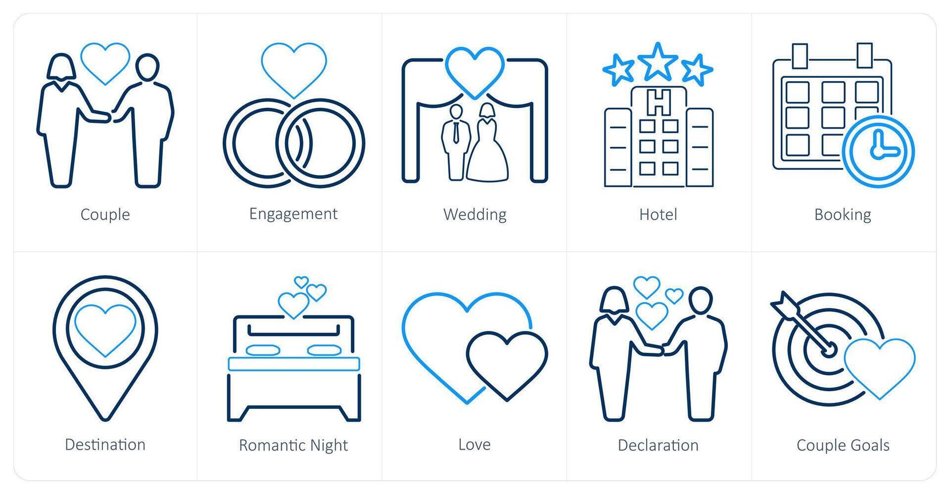 A set of 10 honeymoon icons as couple, engagement, wedding 43804014 Vector Art at Vecteezy