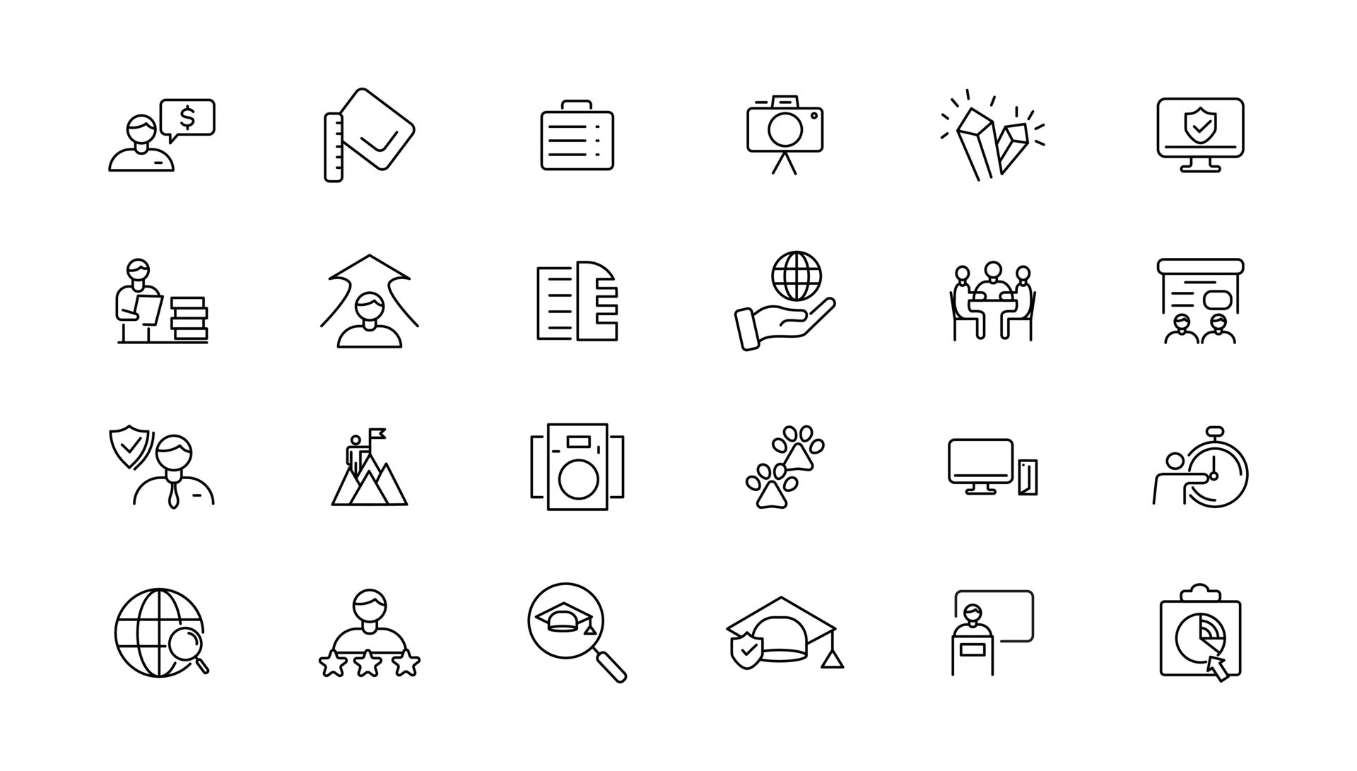 Teamwork and education linear icons collection.Set of thin line web icon set, simple outline ...
