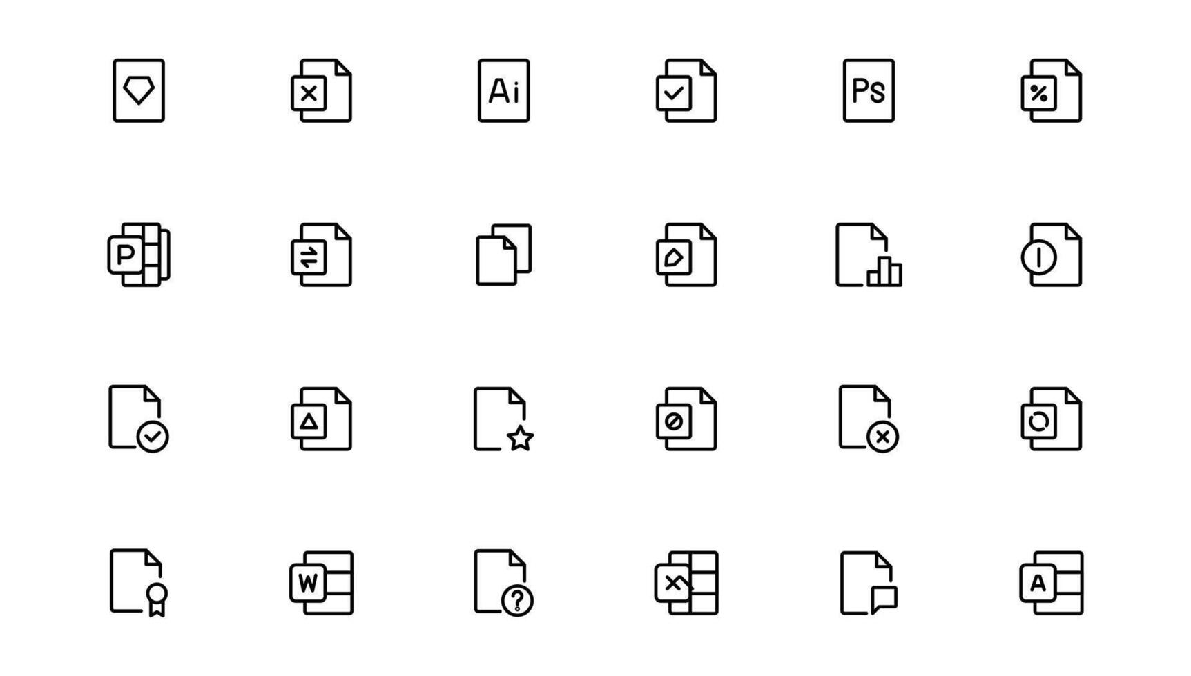 Document line icon set. Documents symbol collection. Different ...