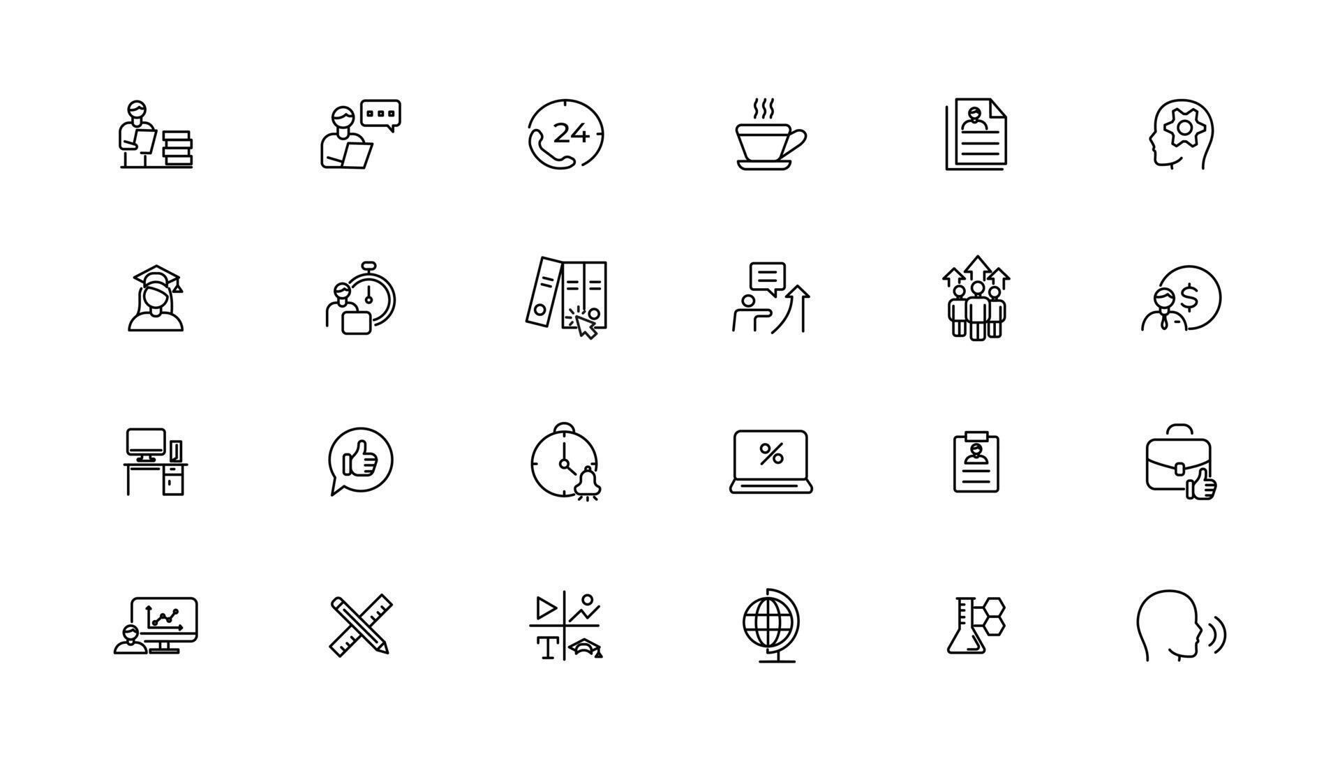 Teamwork and education linear icons collection.Set of thin line web icon set, simple outline ...