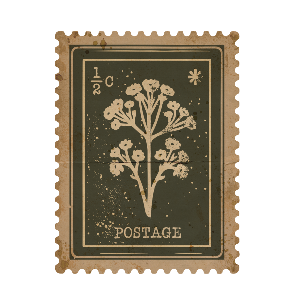 Retro Leaf Branch Postage Stamp in Monochrome with Grunge Details. Old Faded Scrapbook Paper ...