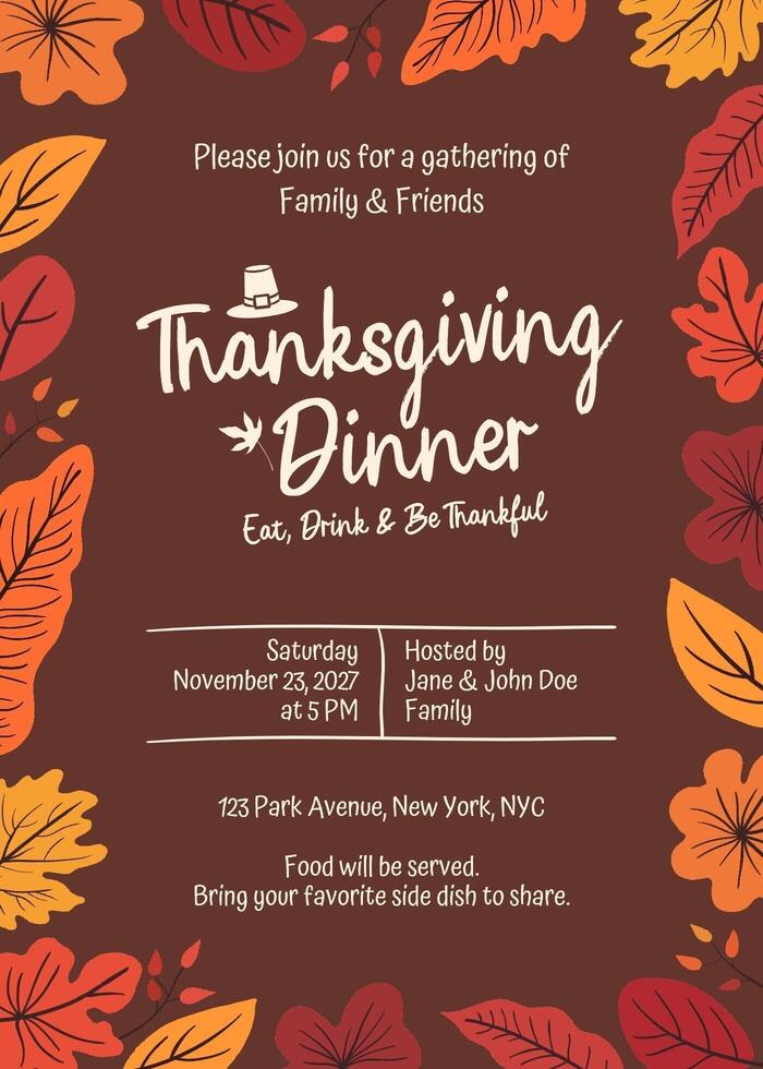 Thanksgiving Dinner Invitation Card 43852452 Template