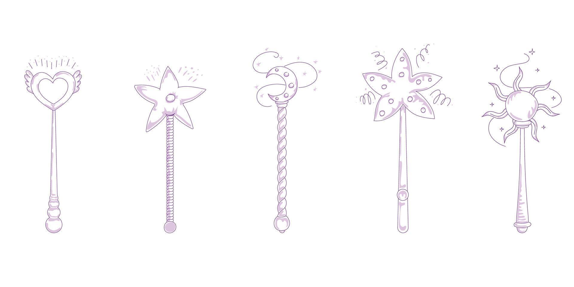 Magic wands doodle set. Fairytale element in sketch style. Hand drawn ...